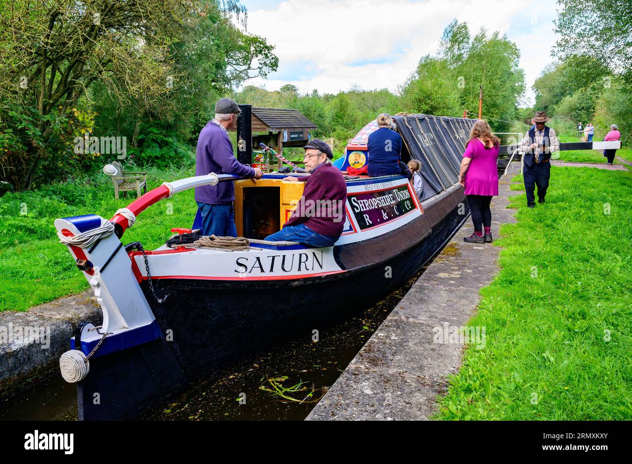 Fly-boat Saturn seen passing along the Montgomery Canal and through ...