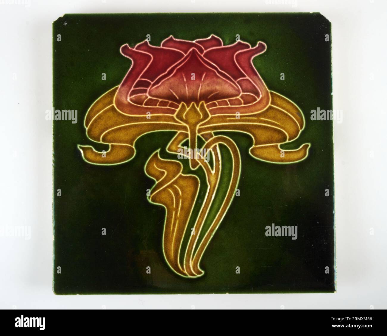 Antique 1900s T & R Boote Art Nouveau red tulip pottery tile Stock ...