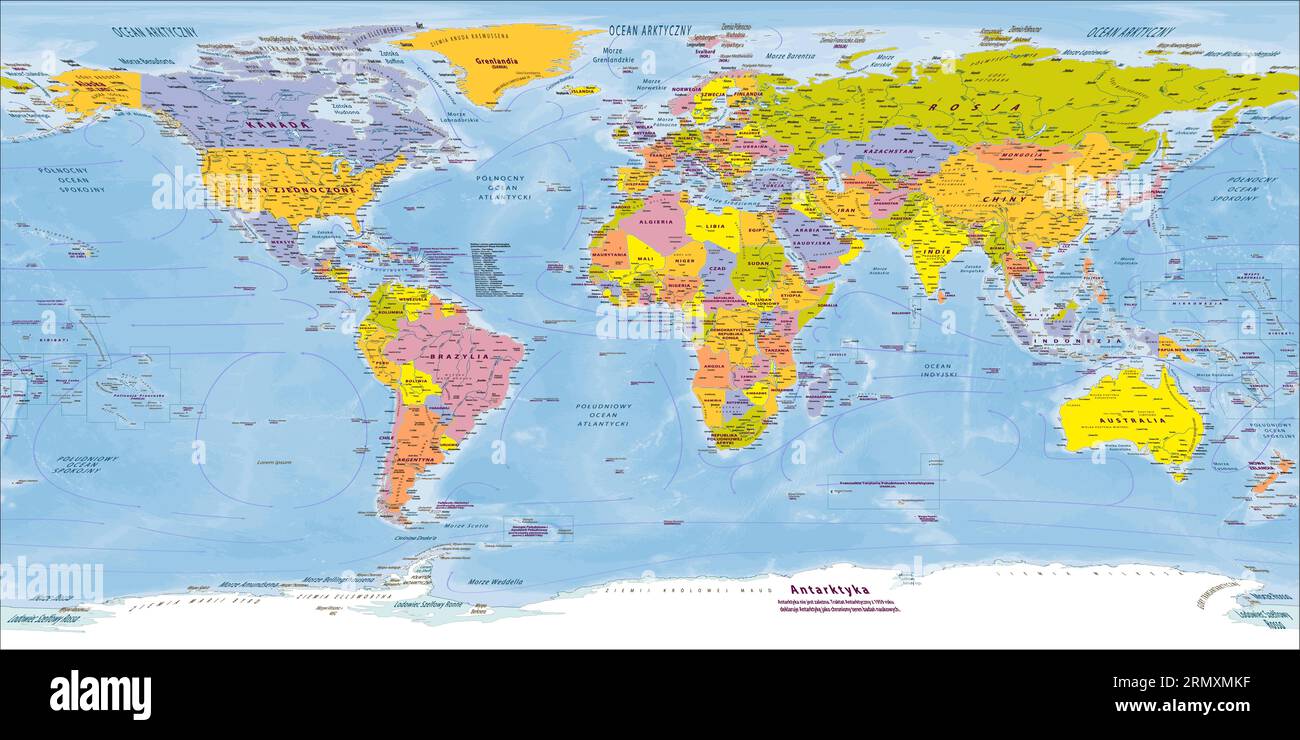 Political world map Polish language Equirectangular projection Stock ...