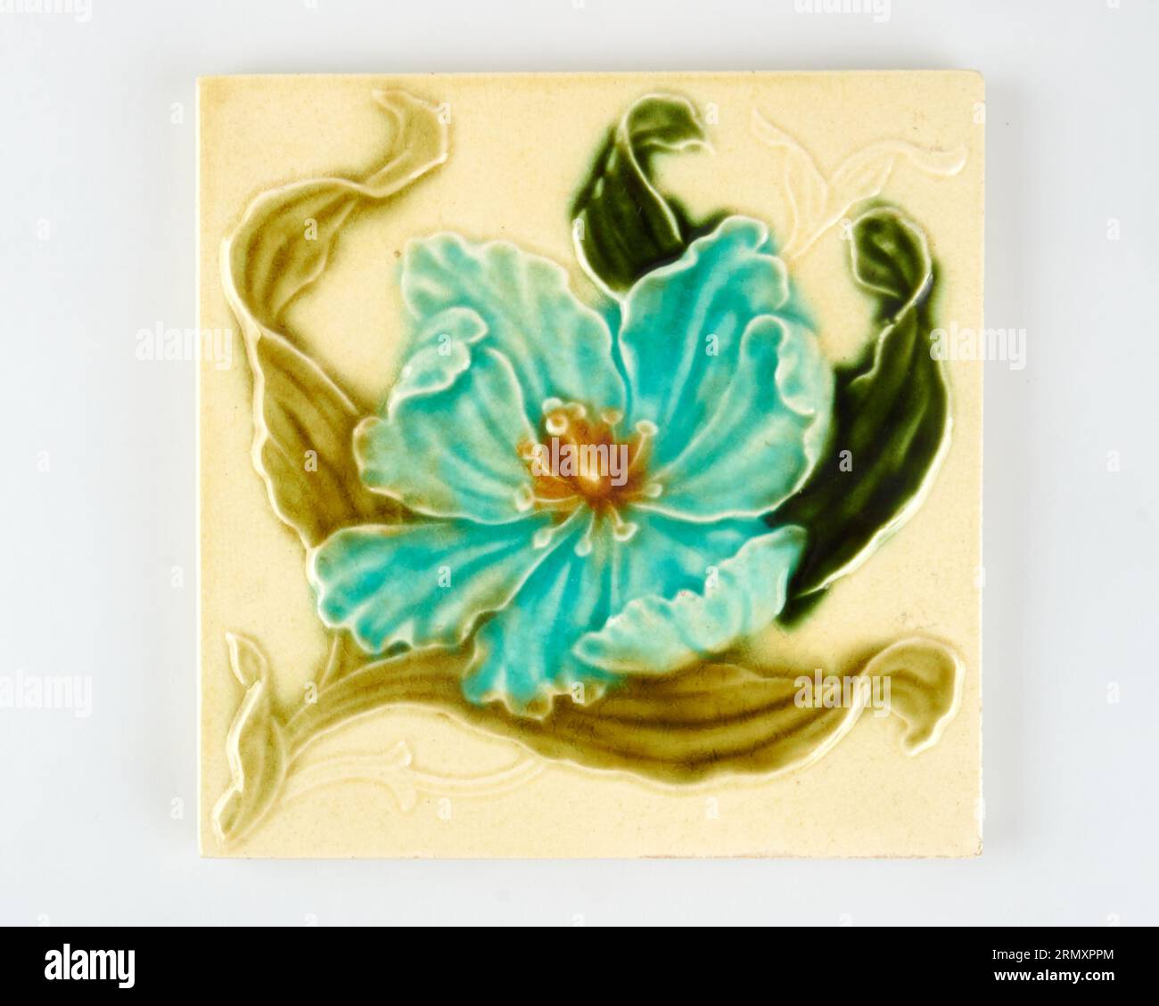 Antique 1900s Thomas Boote & Son Art Nouveau turquoise poppy flower ...