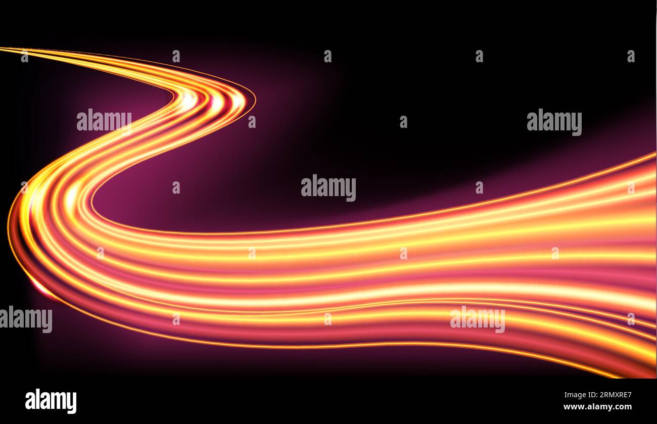 Long Time Exposure Motion Blur Effect of Golden Light Trails Vector Illustration Stock Vector ...