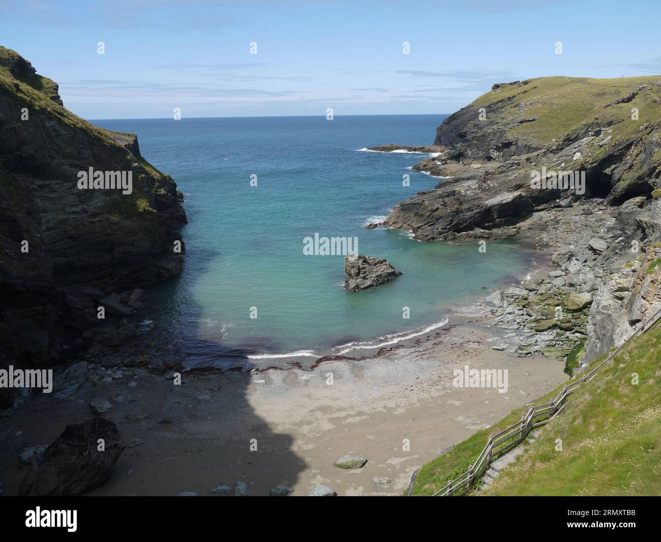 Tintagel, Cornwall, UK - July 1 2022: Tintagel Beach viewed from above ...