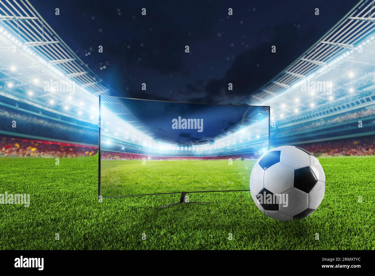 Streaming tv channel of football stadium ready to a soccer match Stock ...