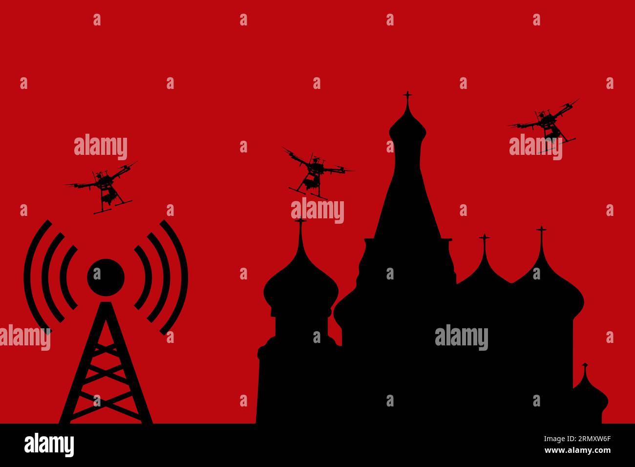 Concept image illustration of drones flying over Saint Basil's ...