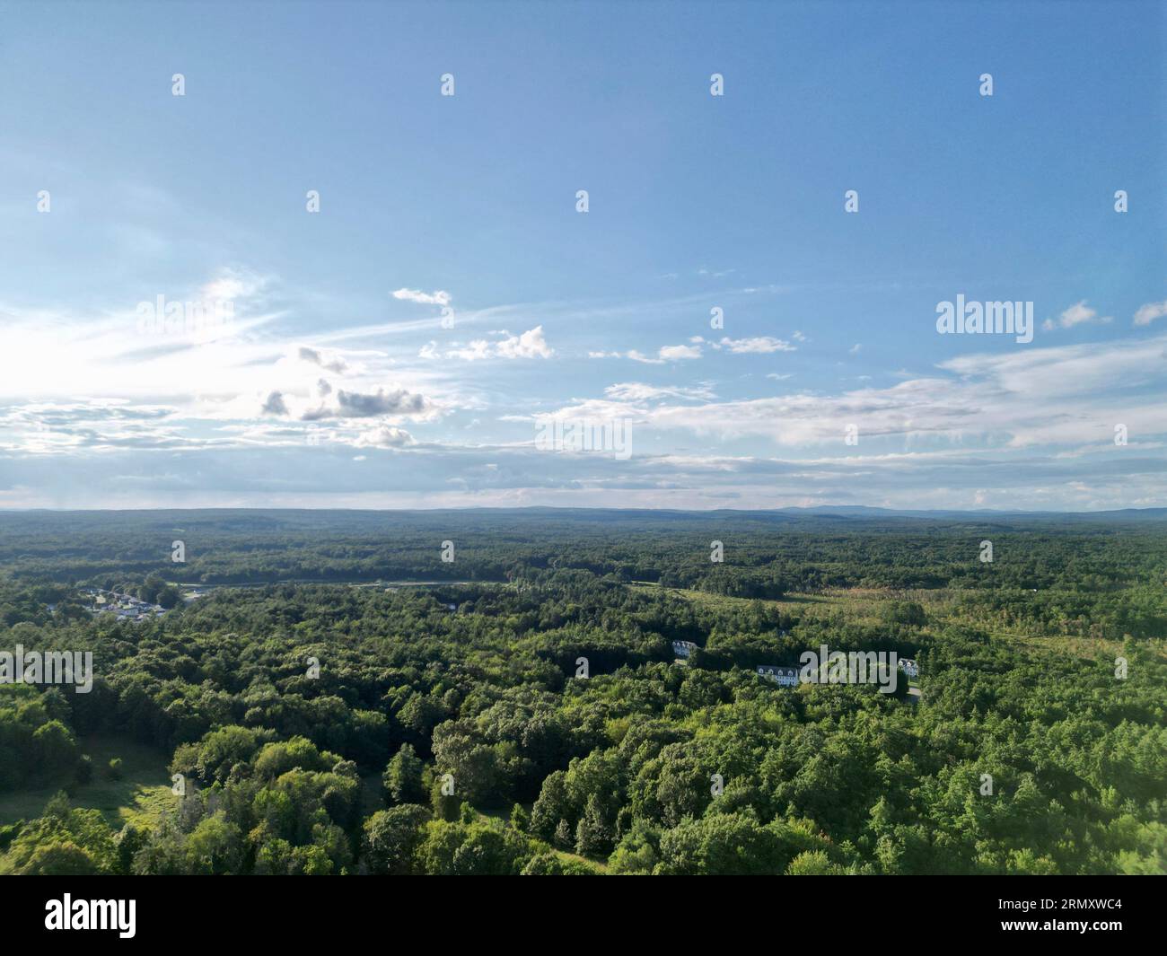 Aerial view of Sandown, New Hampshire captured from a drone flying ...
