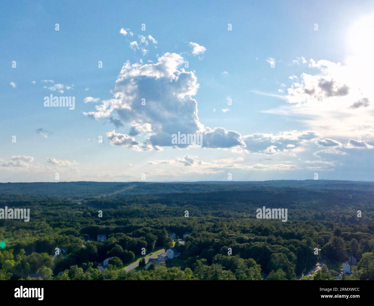 Aerial view of Sandown, New Hampshire captured from a drone flying ...