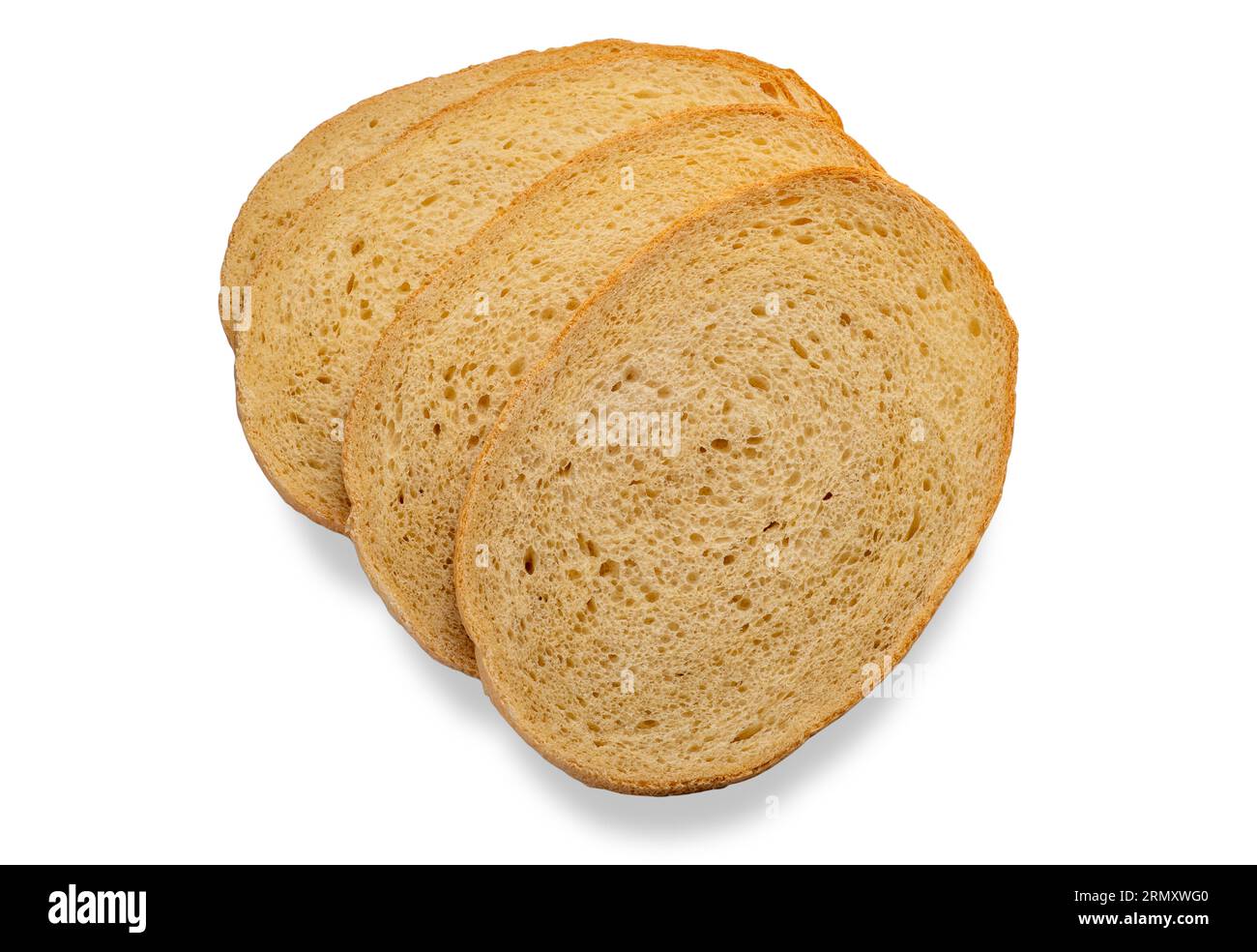 Oval bread slices in top view isolated on white with clipping path ...