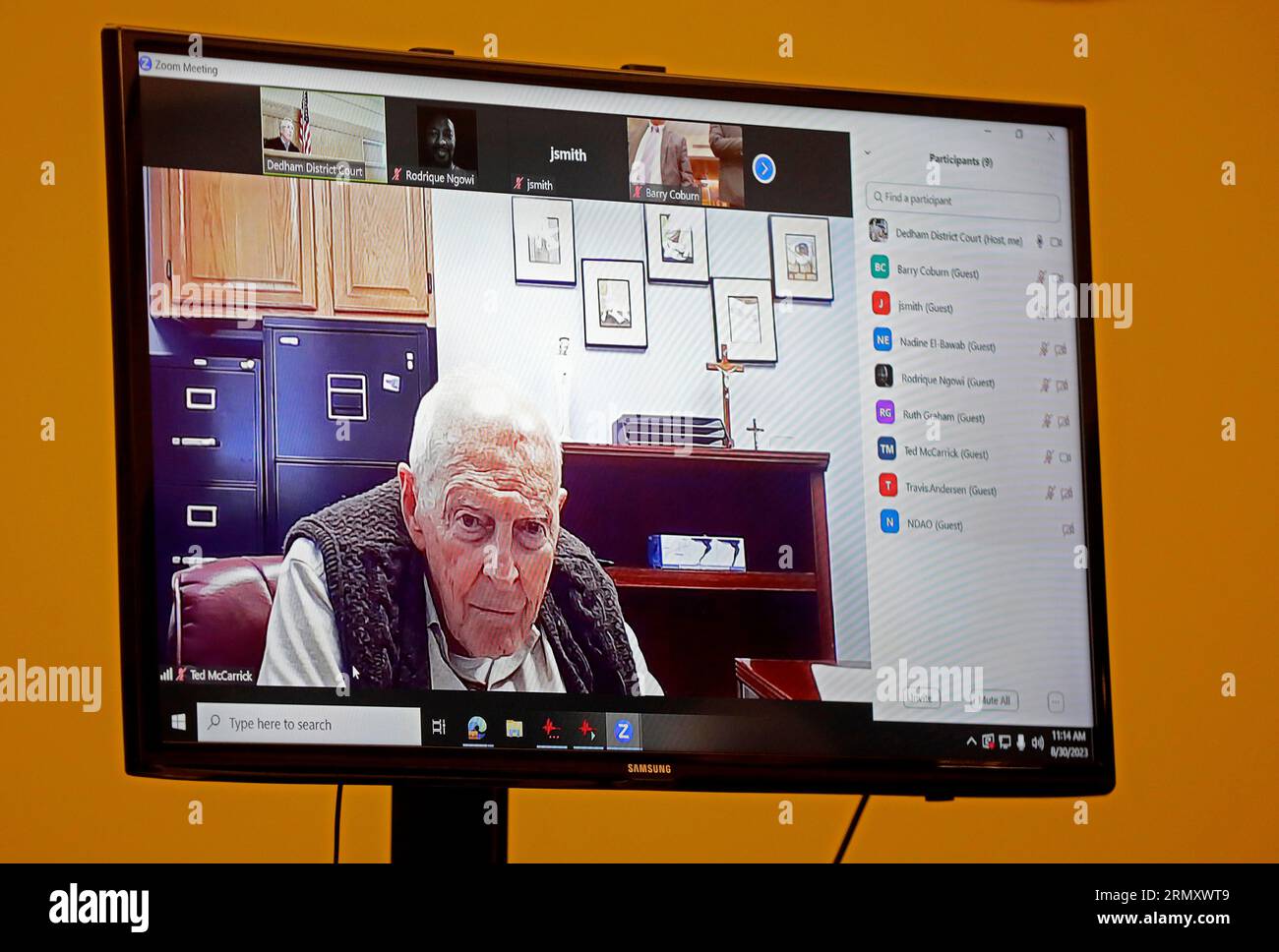 Defrocked cardinal Theodore McCarrick shown on a monitor was ruled not ...