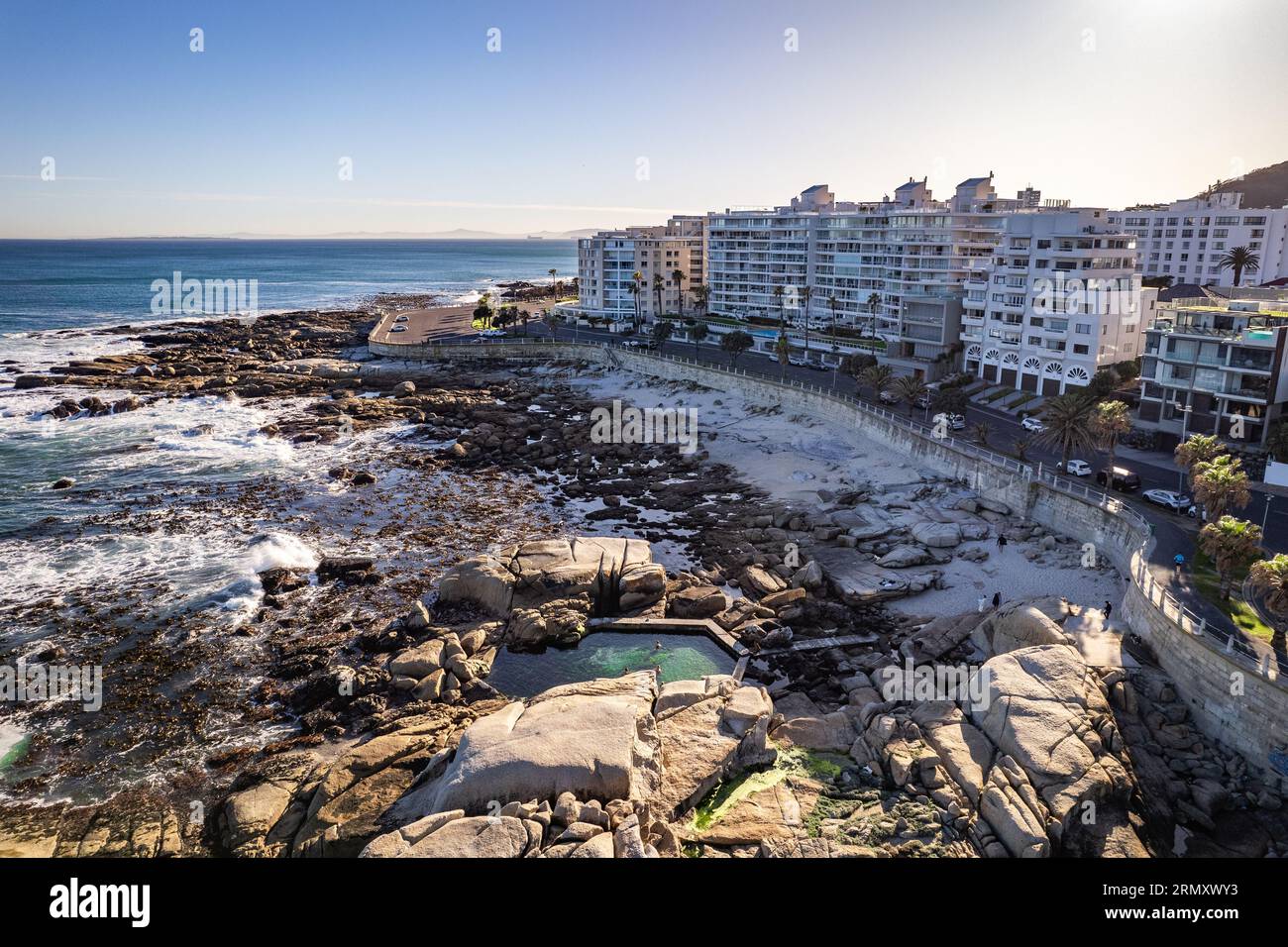 Aerial View of Sea Point and its tidal pool in Cape Town, western Cape ...