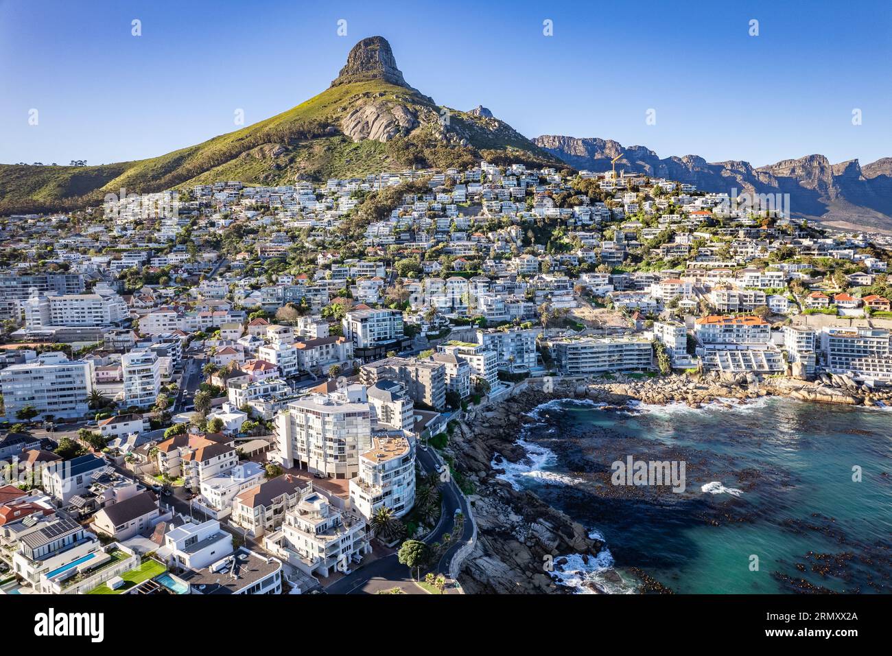 Aerial View of Sea Point and its tidal pool in Cape Town, western Cape ...