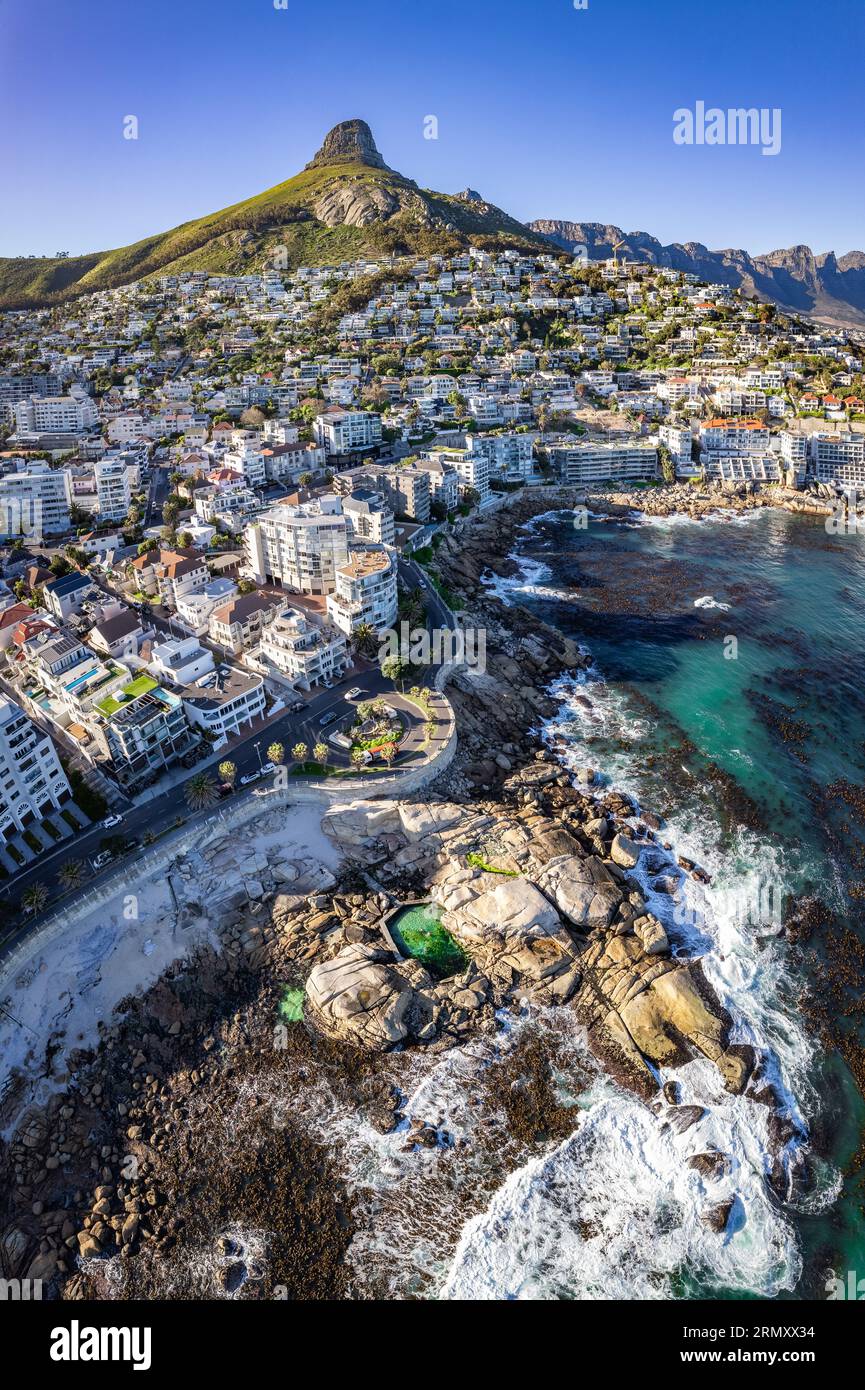 Aerial View of Sea Point and its tidal pool in Cape Town, western Cape ...