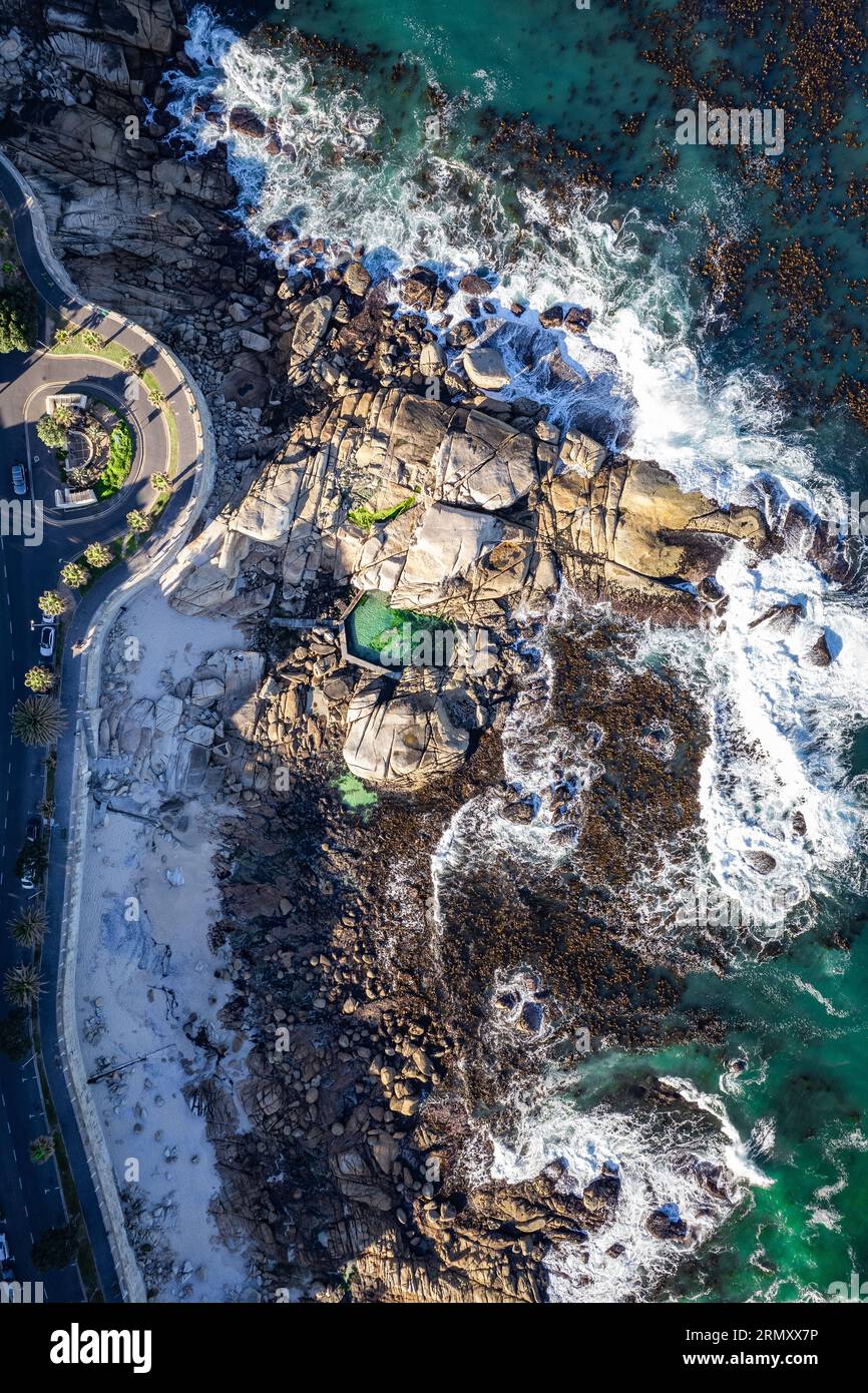 Aerial View of Sea Point and its tidal pool in Cape Town, western Cape ...