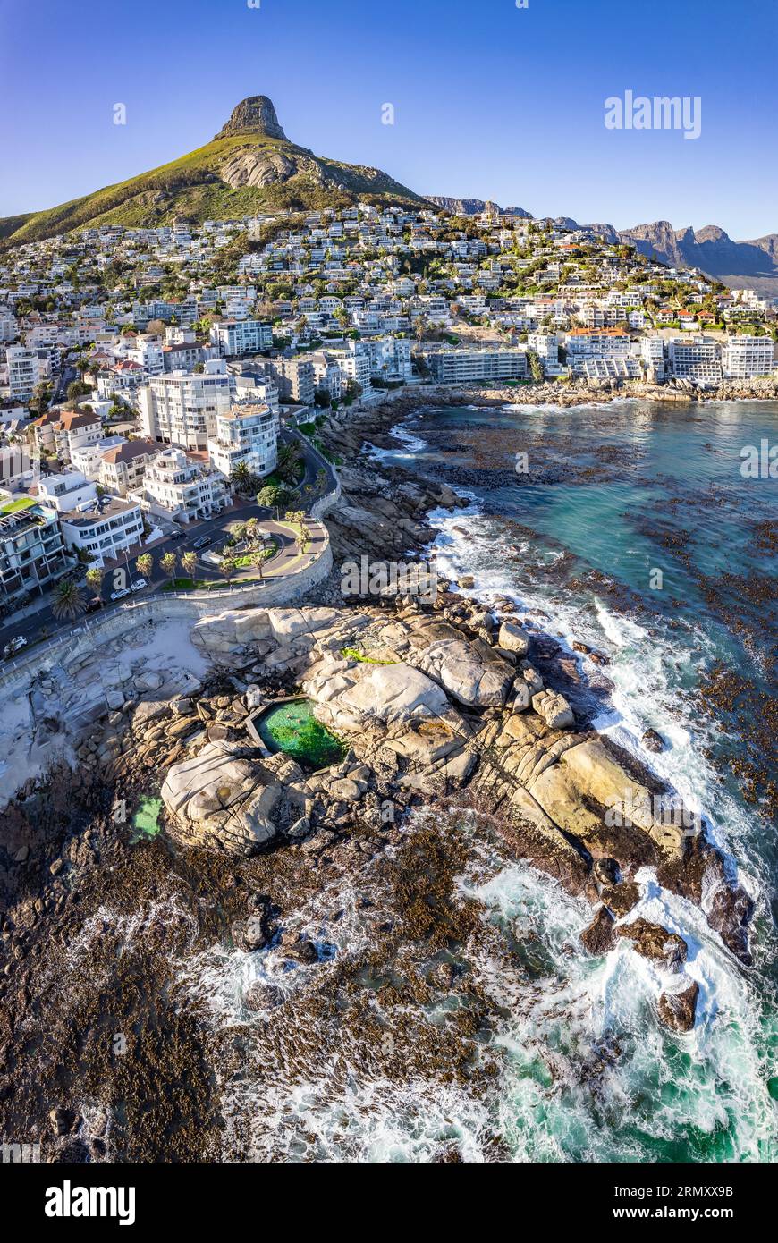 Aerial View of Sea Point and its tidal pool in Cape Town, western Cape ...