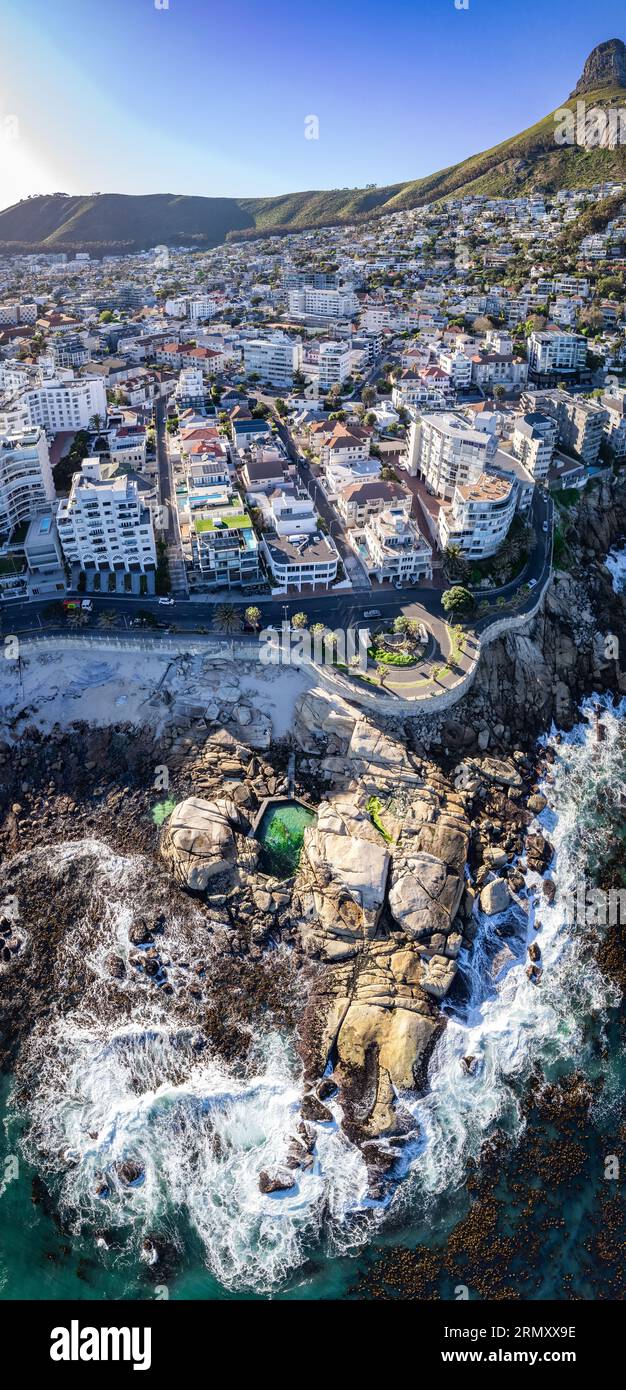 Aerial View of Sea Point and its tidal pool in Cape Town, western Cape ...
