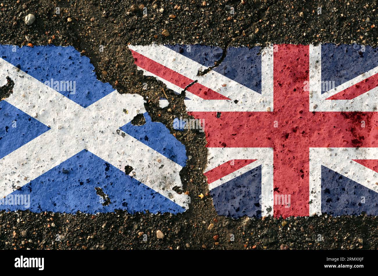 On the pavement, images of the flags of Scotland and the UK, as a ...