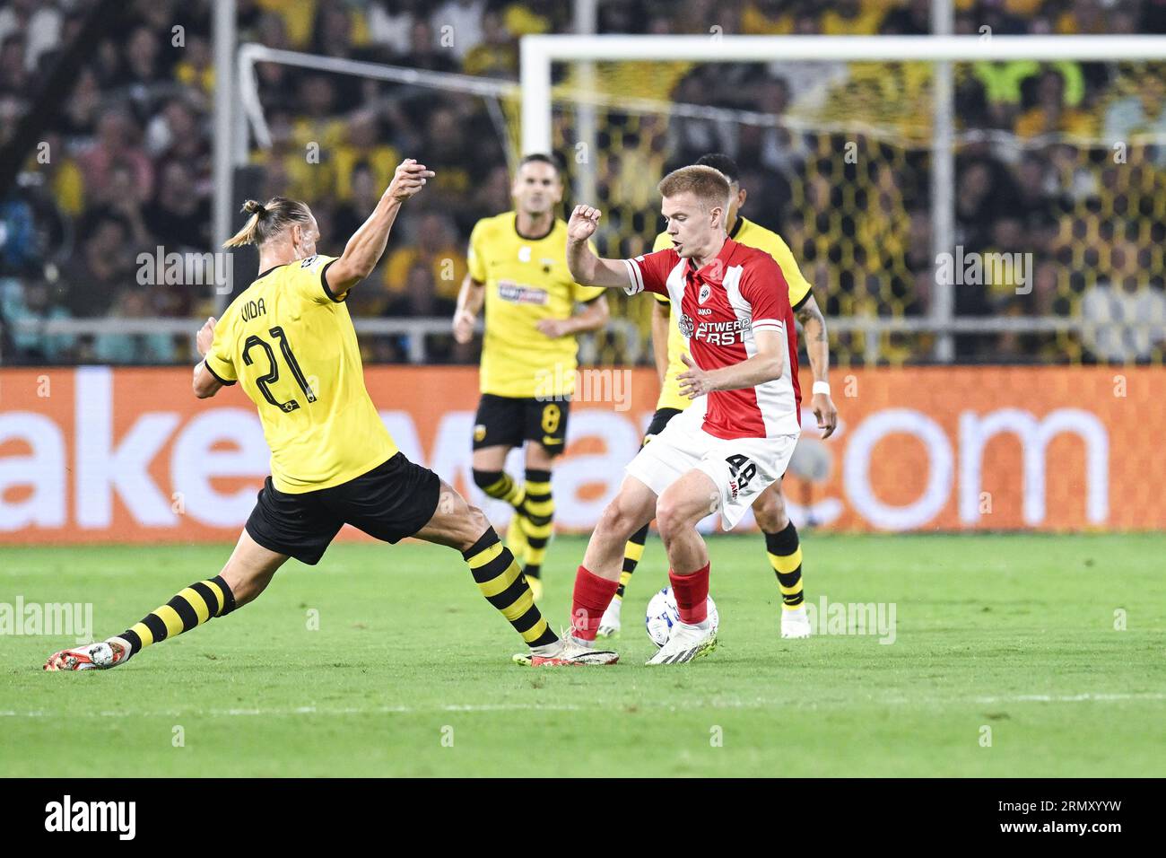Athens, Greece. 30th Aug, 2023. Athens' Domagoj Vida and Antwerp's ...