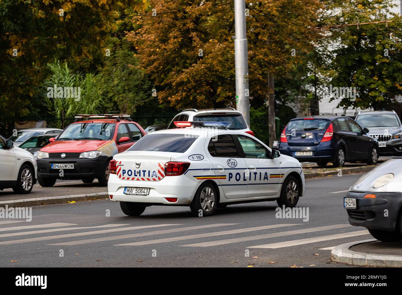 Romanian Police Car (Politia Rutiera) in Bucharest traffic, Romania ...