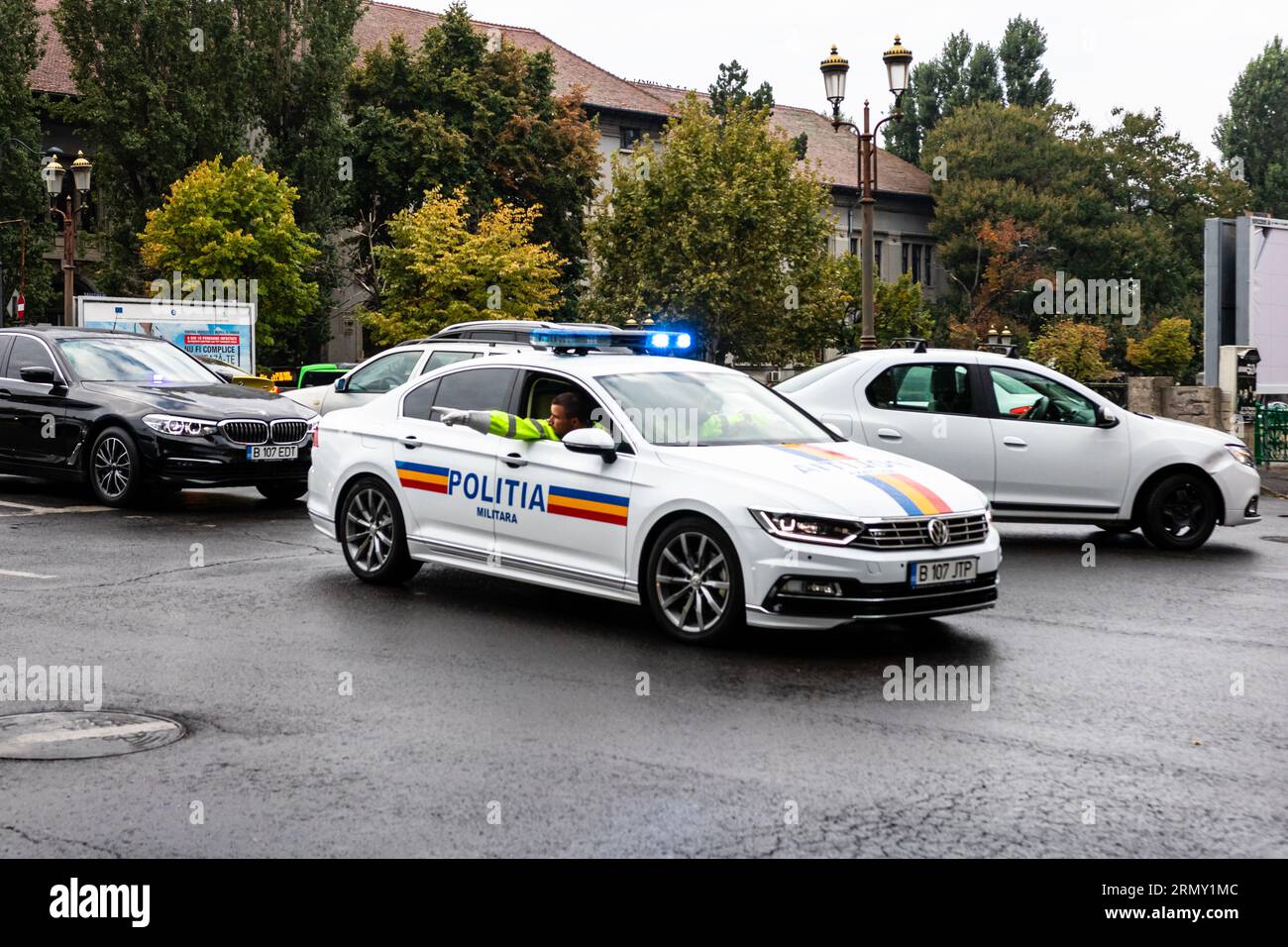 Romanian Police Car (Politia Rutiera) in Bucharest traffic, Romania ...