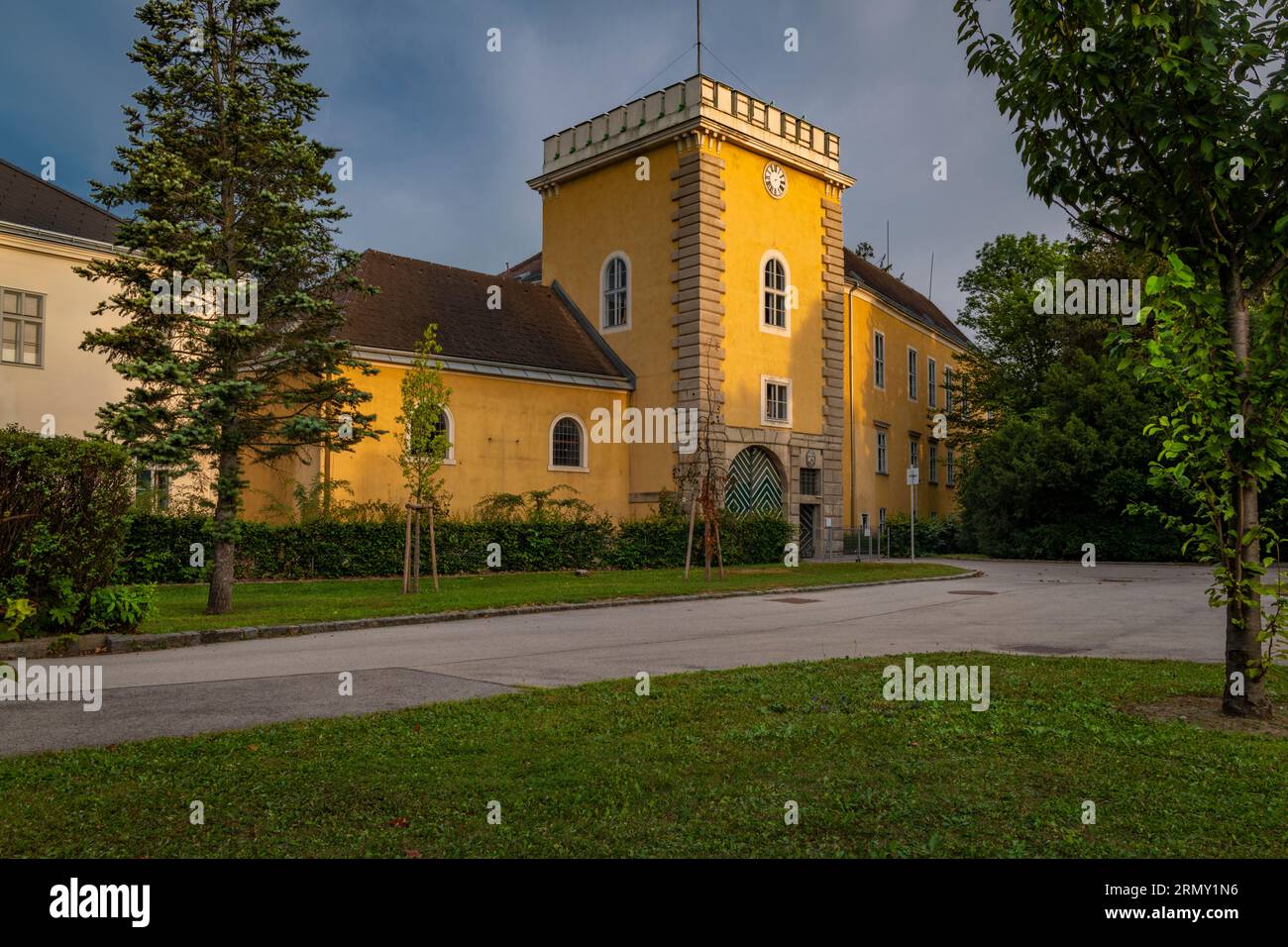 Castle in Liesing part of Wien capital city in hot summer sunny morning ...