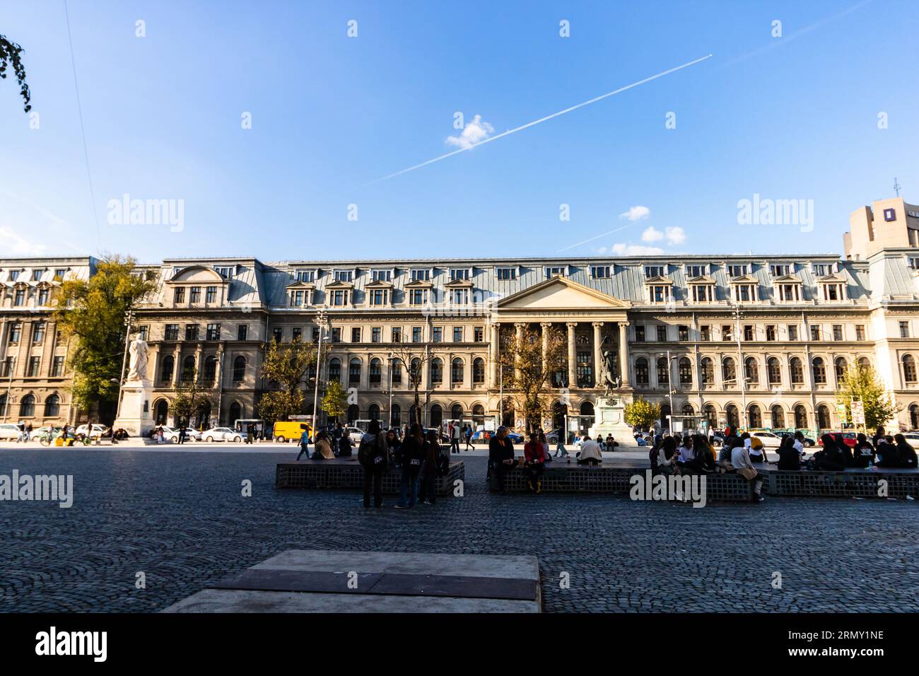 Bucharest University from the University square in Bucharest, Romania ...