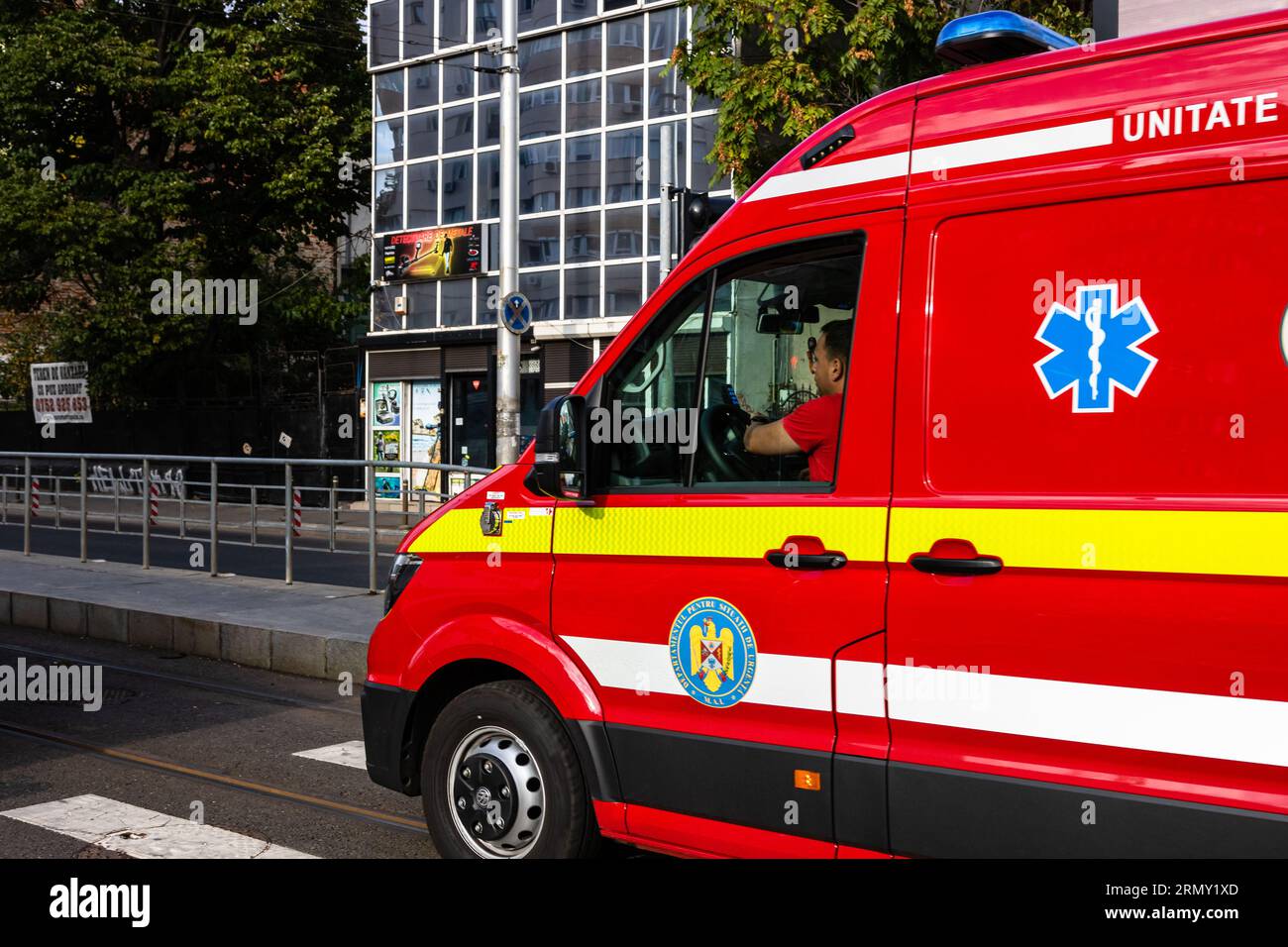Romanian Firefighting emergency fireman (Pompierii) in Bucharest ...