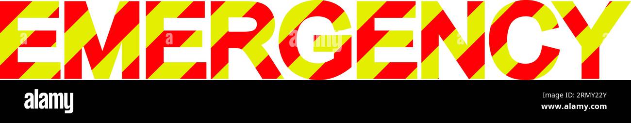 Text emergency diagonal stripes red and yellow, vector emergency word ...
