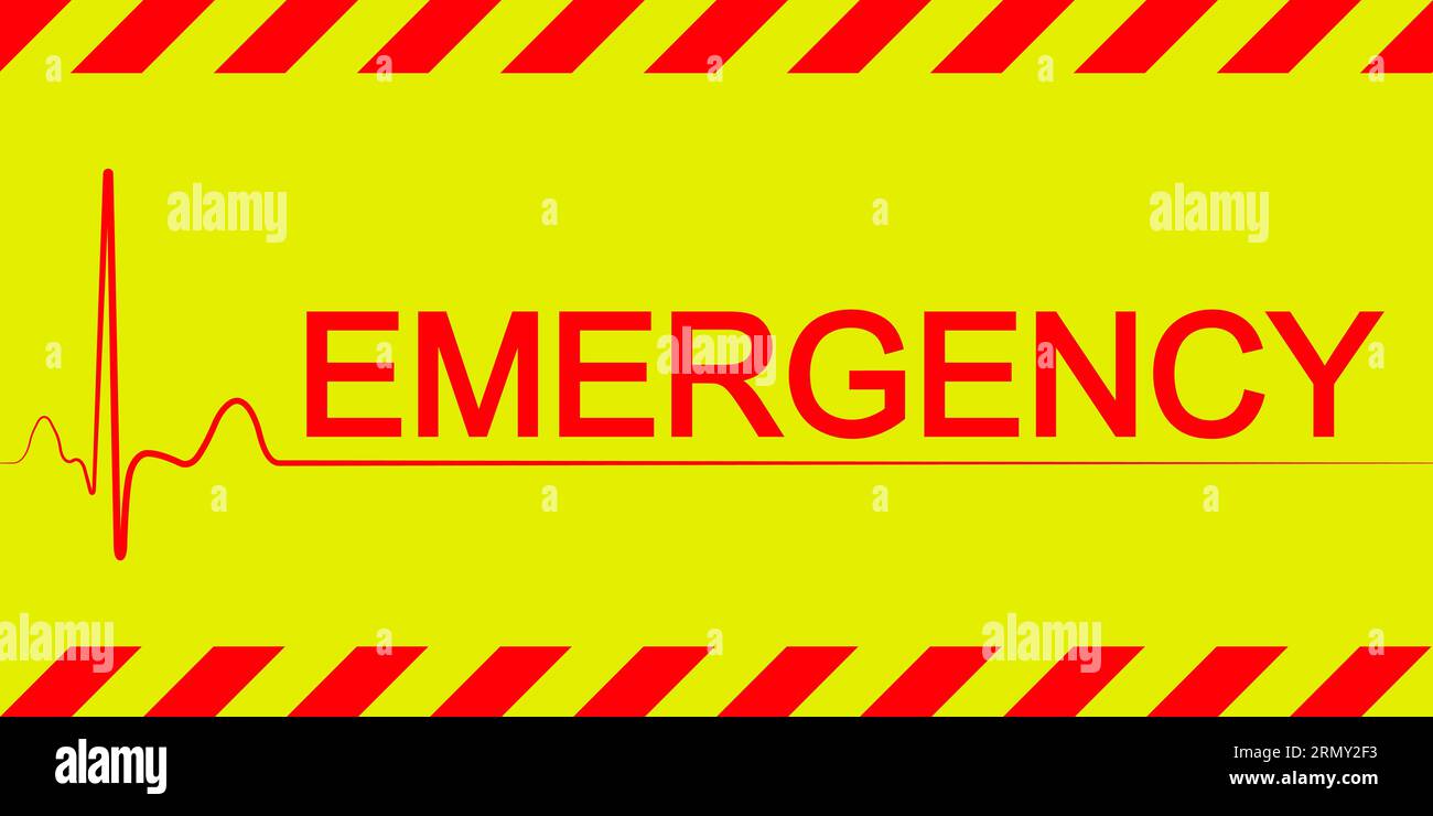 Warning banner sticker emergency symbol heartbeat, text emergency Stock ...