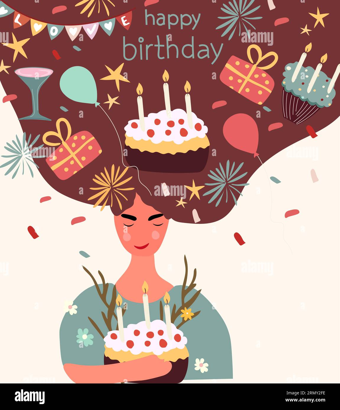 Happy young woman surprise Stock Vector Images - Alamy
