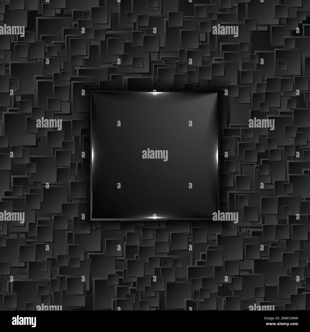 Black tech square with glowing lights abstract background. Vector ...