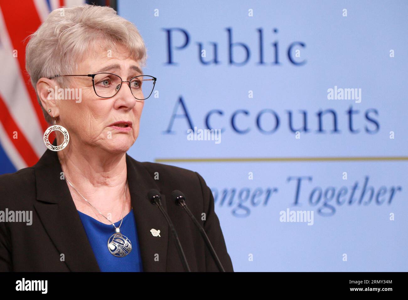 Victoria, Can. 30th Aug, 2023. Minister of Finance Katrine Conroy looks ...