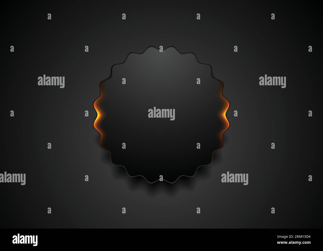 Black wavy circle label with orange glowing light abstract tech ...