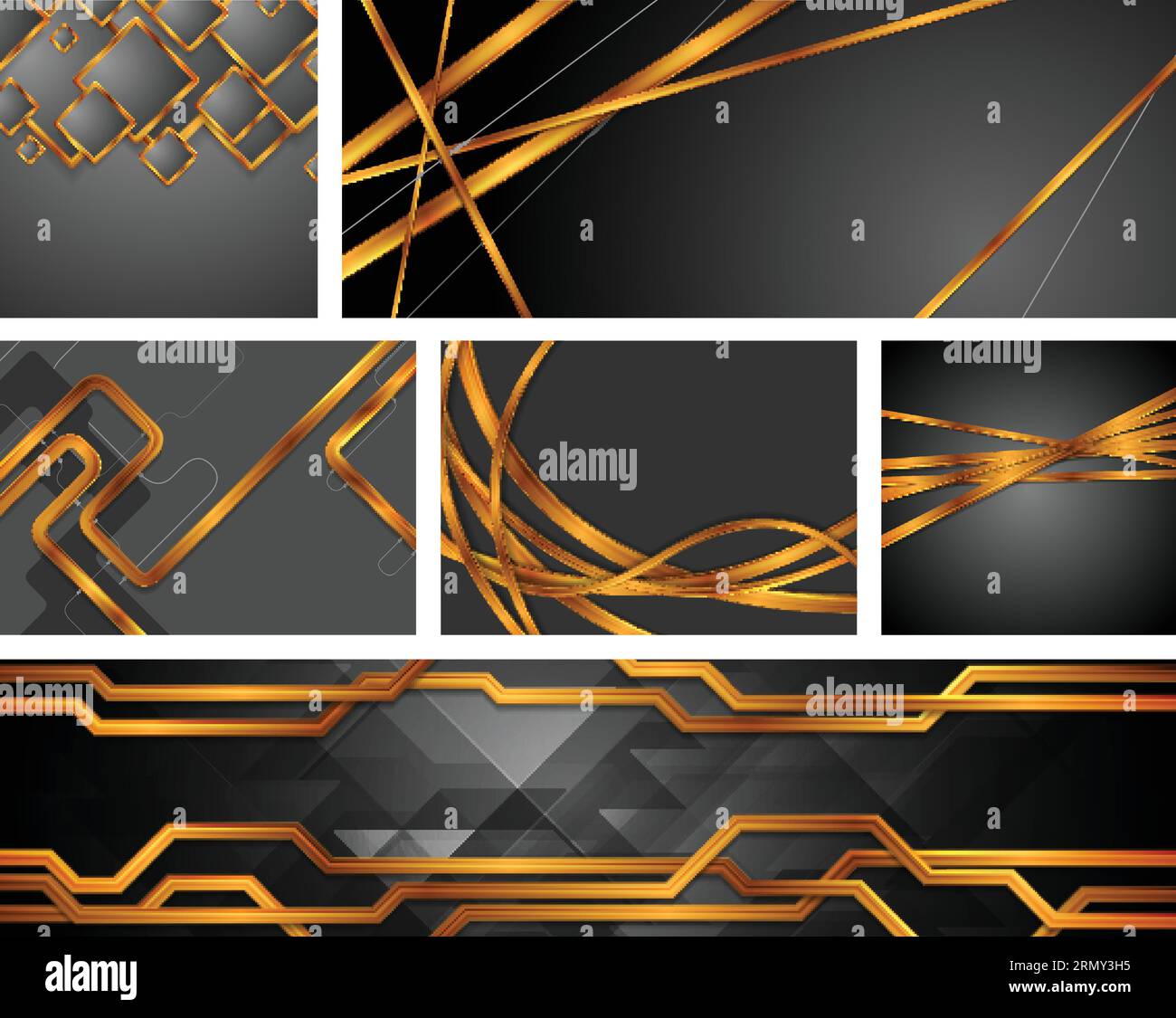 Set of bronze tech and wavy backgrounds. Abstract golden style vector ...