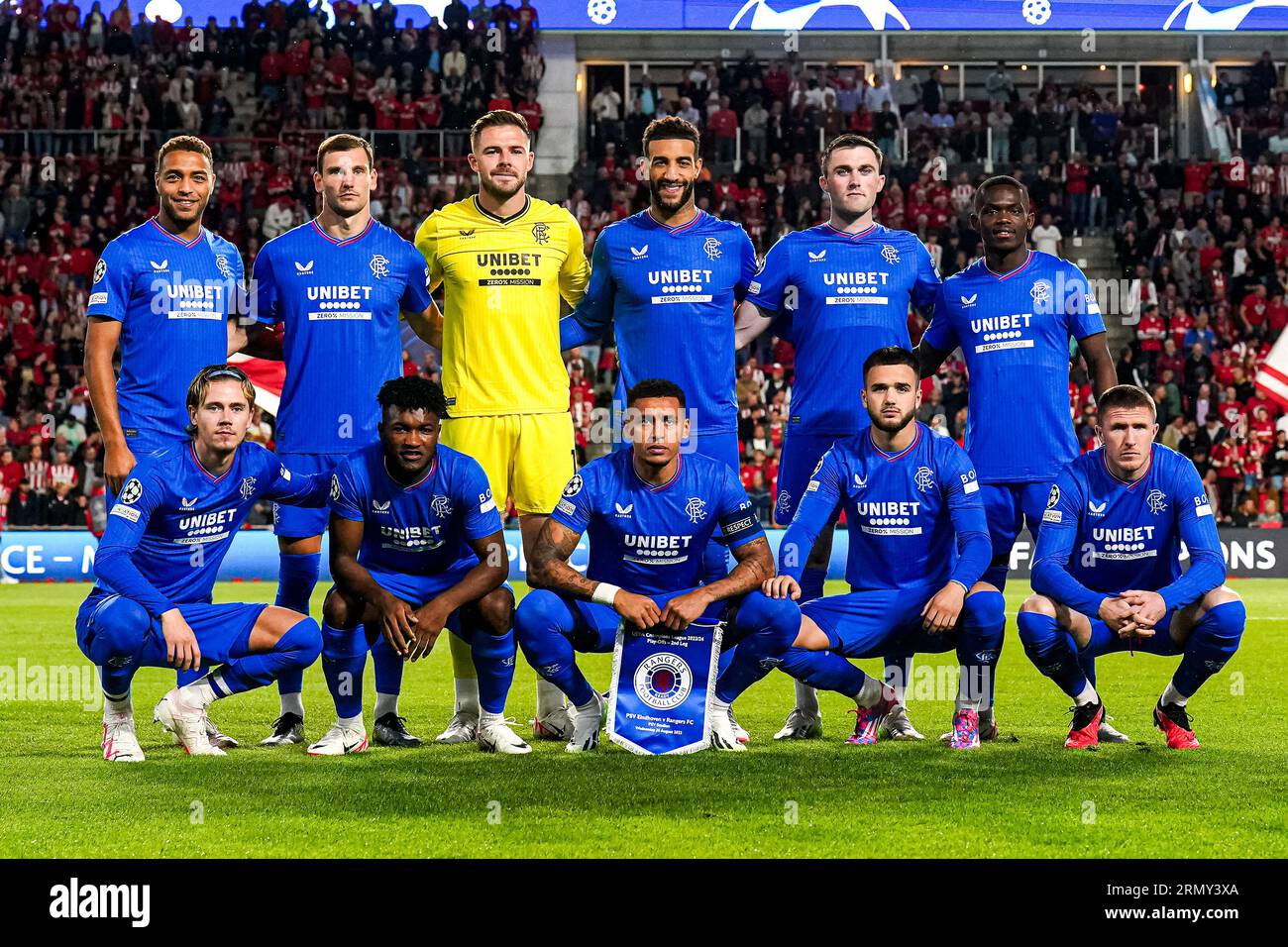 EINDHOVEN, NETHERLANDS - AUGUST 30: Players of Rangers FC, (back row L ...