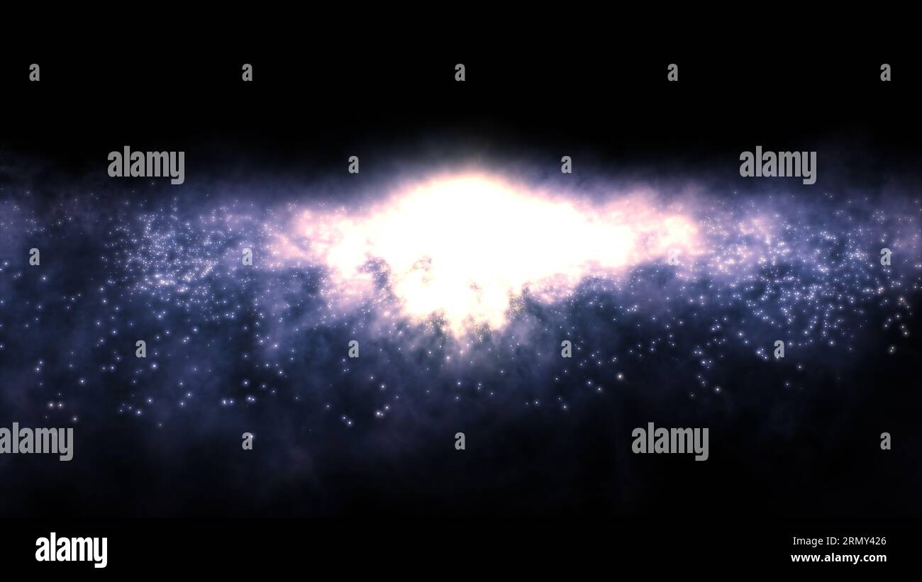 3D rendering of a bright galaxy consisting of nebulae and star clusters ...