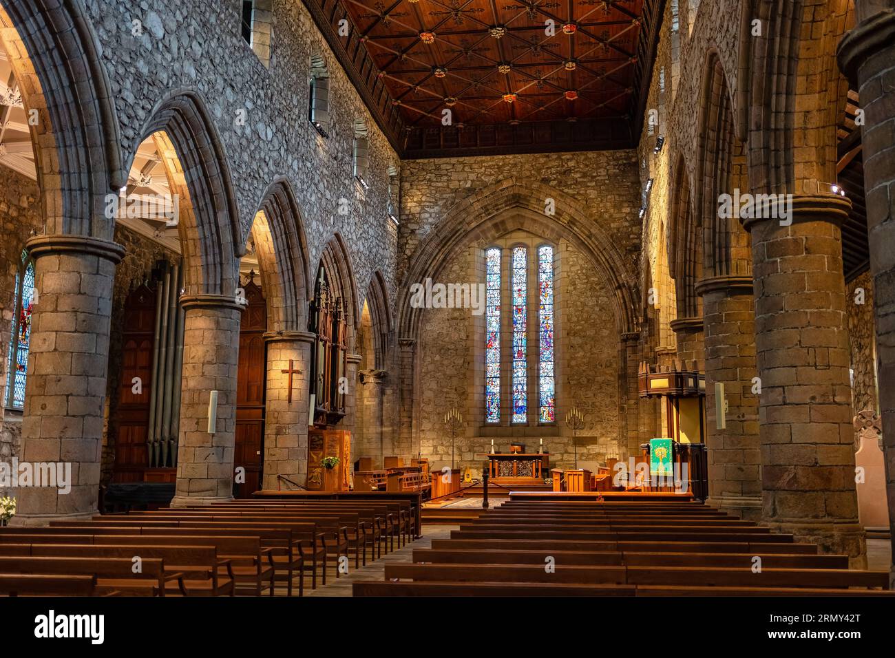 Interior of St Machar's Cathedral in wooden ceilings and medieval ...