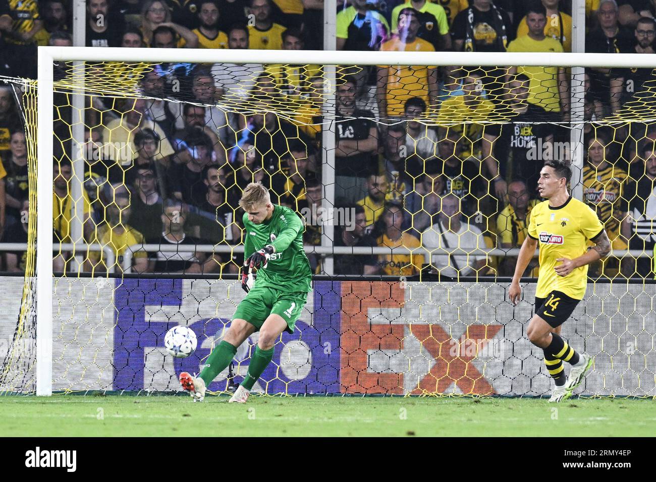 Athens, Greece. 30th Aug, 2023. Antwerp's goalkeeper Jean Butez and ...