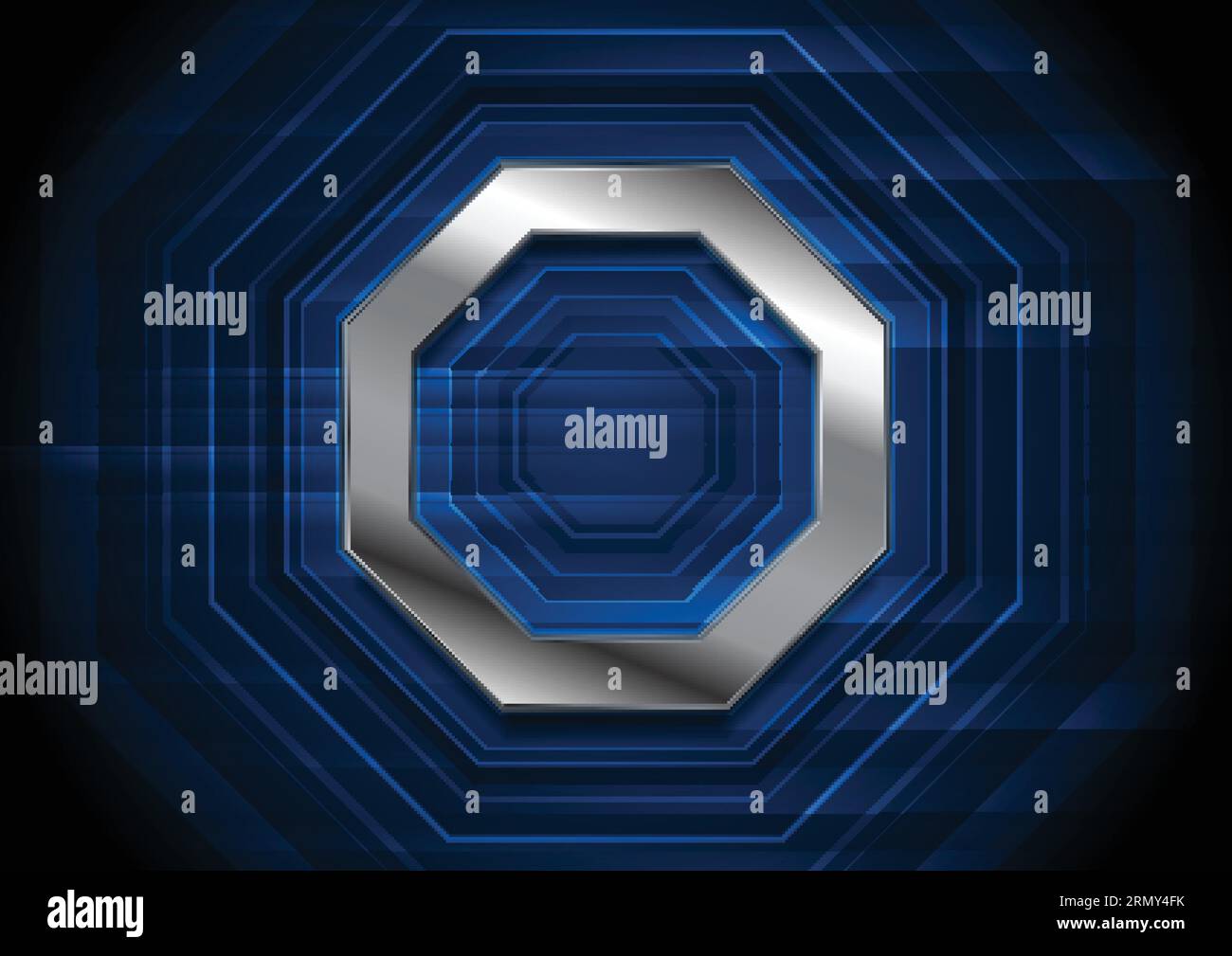 Dark blue technology abstract background with metallic octagon. Vector ...