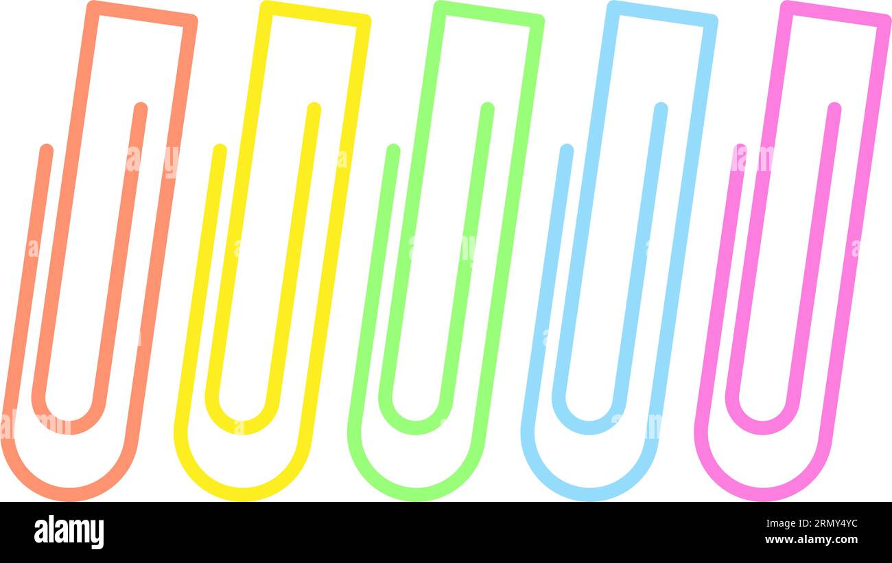 Vector set of 5 simple images of bright colored paper clips. School and ...
