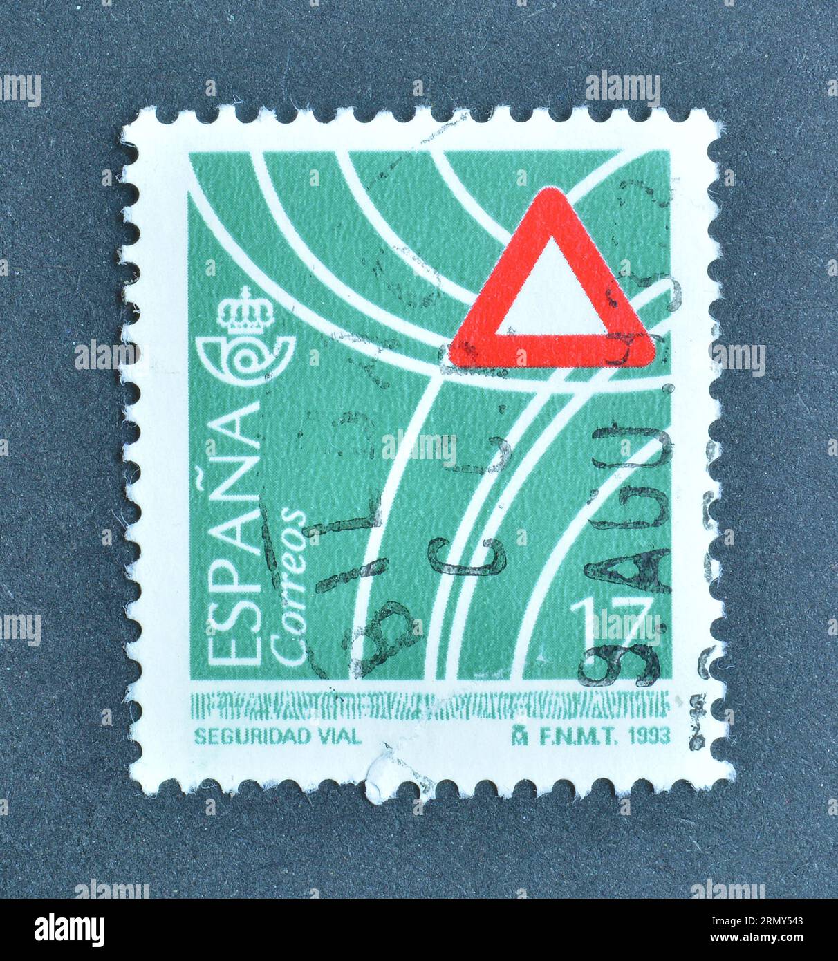 Cancelled postage stamp printed by Spain, that promotes Road Safety ...