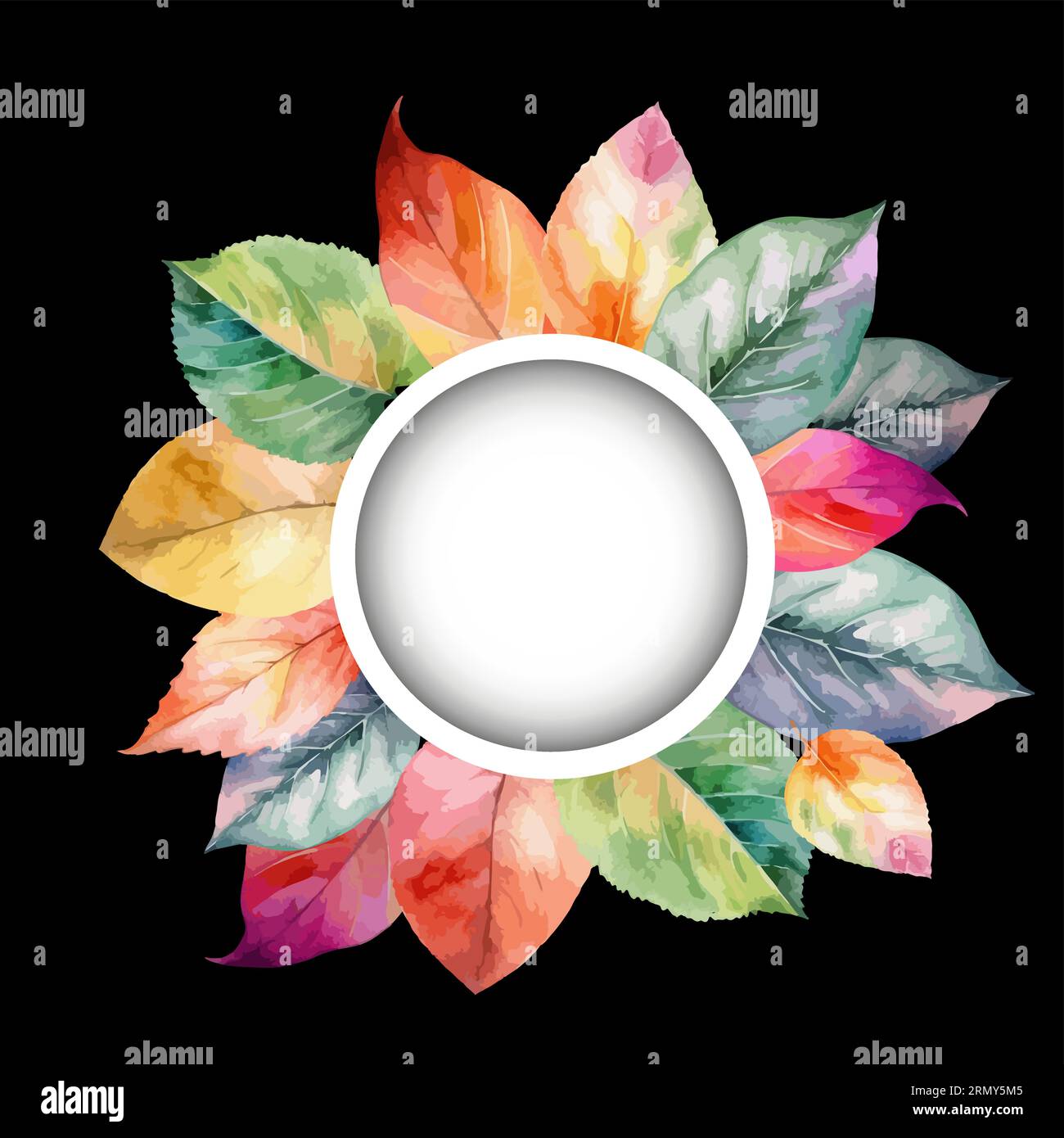 Round frame with watercolor leaves. Hello, autumn. Floral frame. Mixed ...