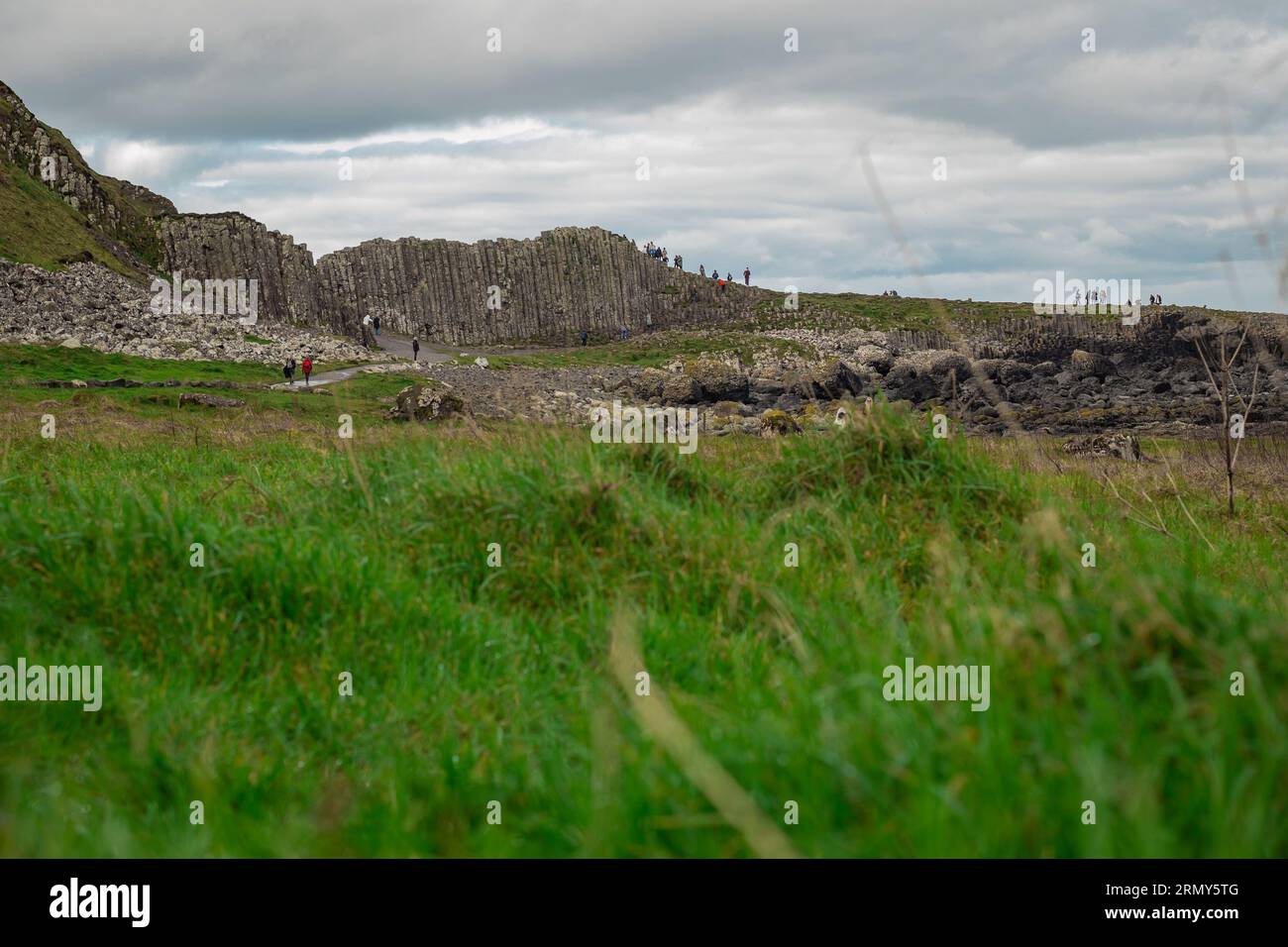 Panorama of hexagonal stones or pillars at Giants causeway in northern ...
