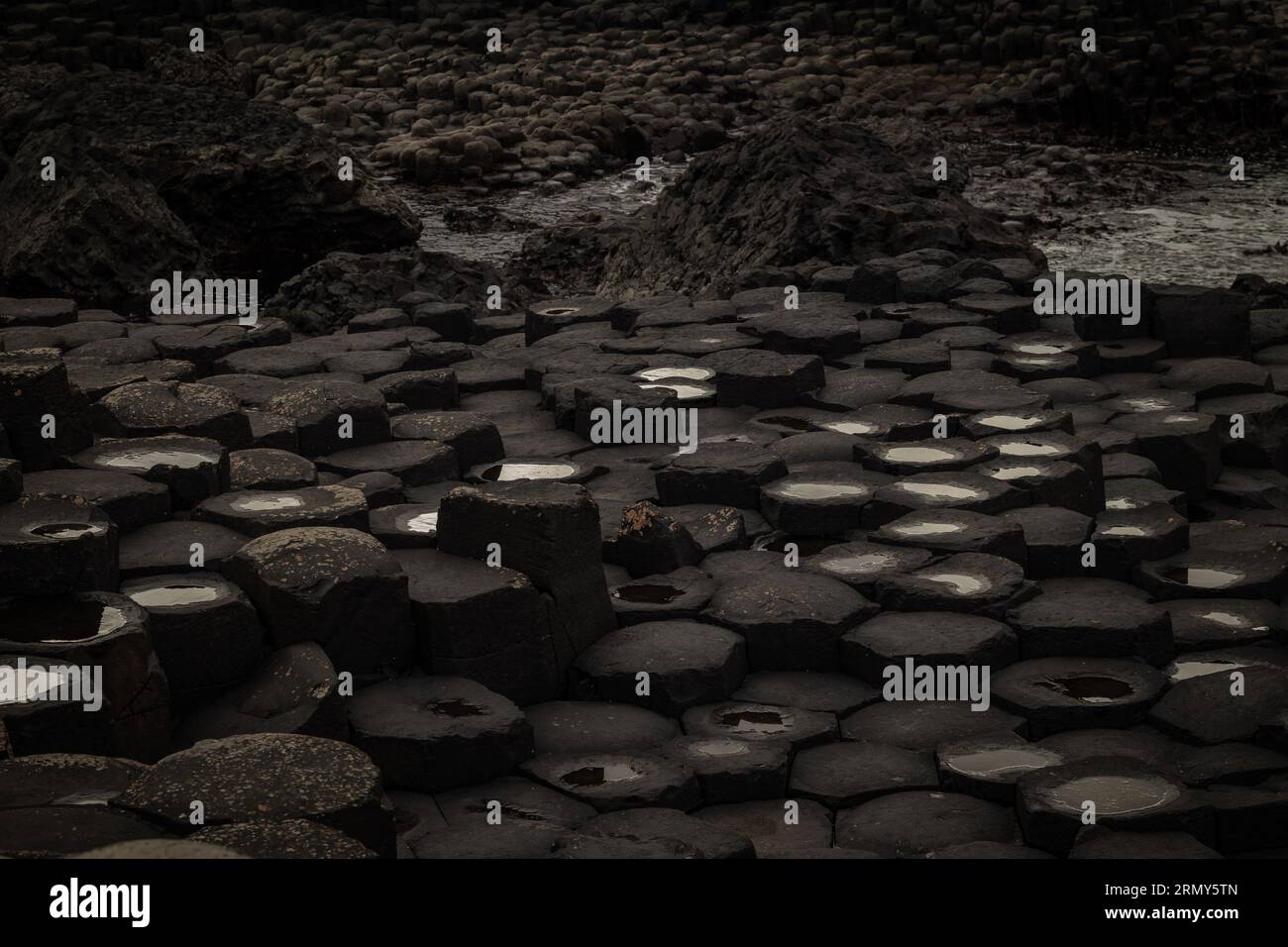 Detail of hexagonal stones or pillars at Giants causeway in northern ...