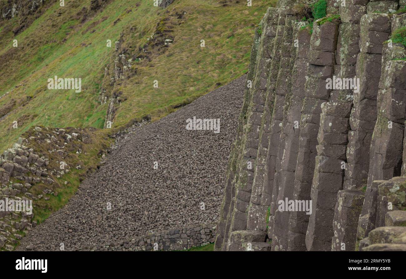 Detail of hexagonal stones or pillars at Giants causeway in northern ...