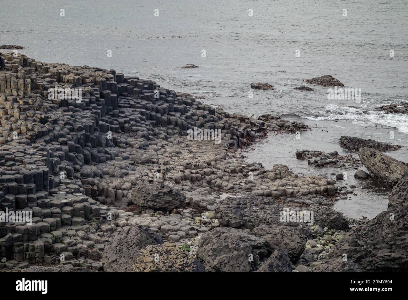 Detail of hexagonal stones or pillars at Giants causeway in northern ...