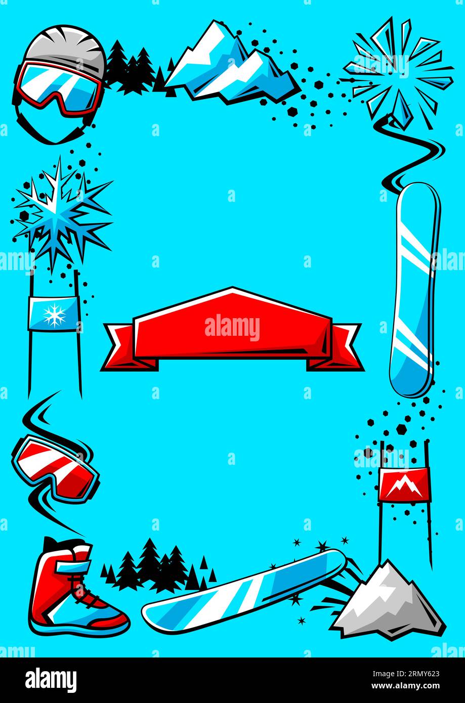 Frame with snowboarding items. Winter sport illustration Stock Vector ...