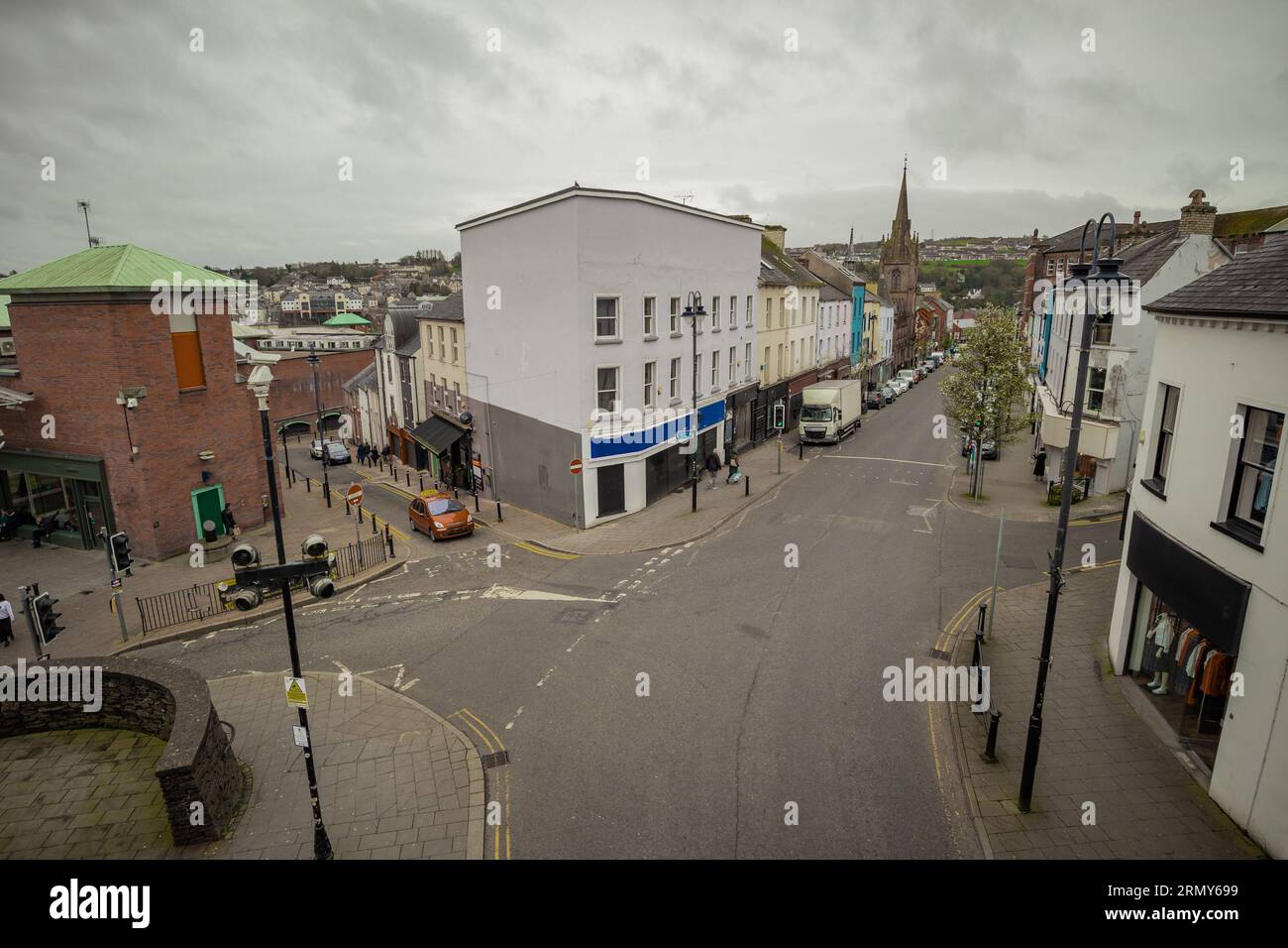 Typical street in centre of Derry or Londonderry, viewed from the ...