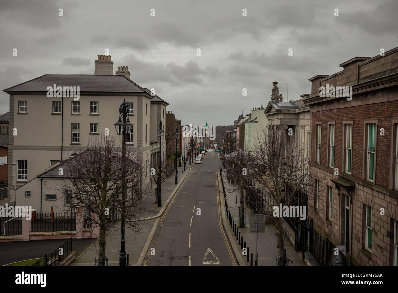 Typical street in centre of Derry or Londonderry, viewed from the ...