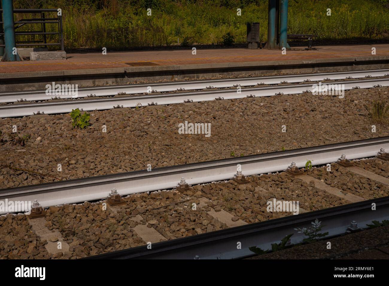 White painted railway or train tracks due to smaller heating of the ...
