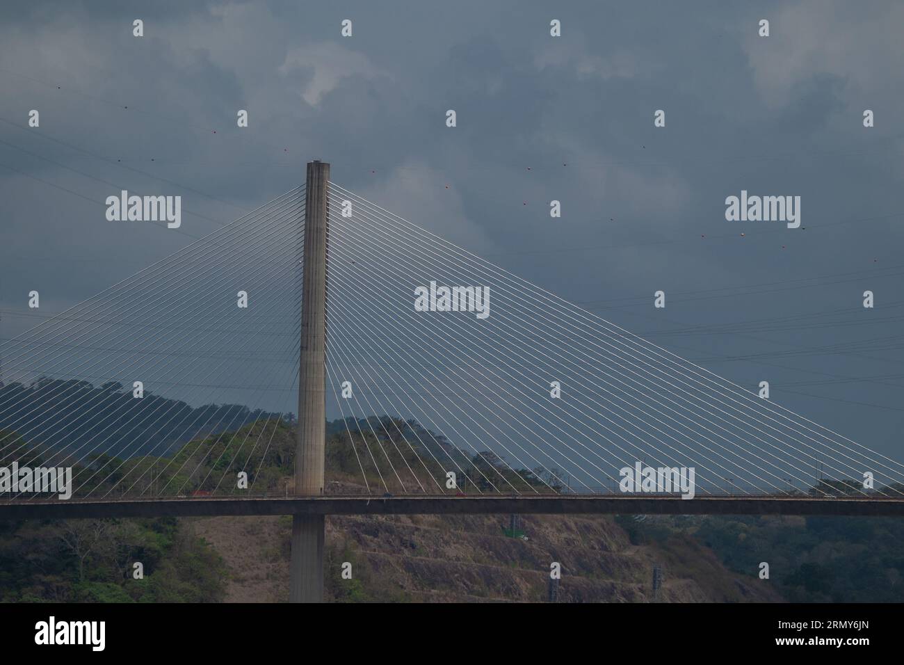 View of centennial or centenario bridge in central Panama, a cable ...