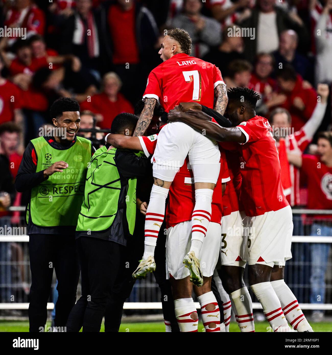 EINDHOVEN - PSV celebrates Ismael Saibari of PSV Eindhoven's 2-0 during ...